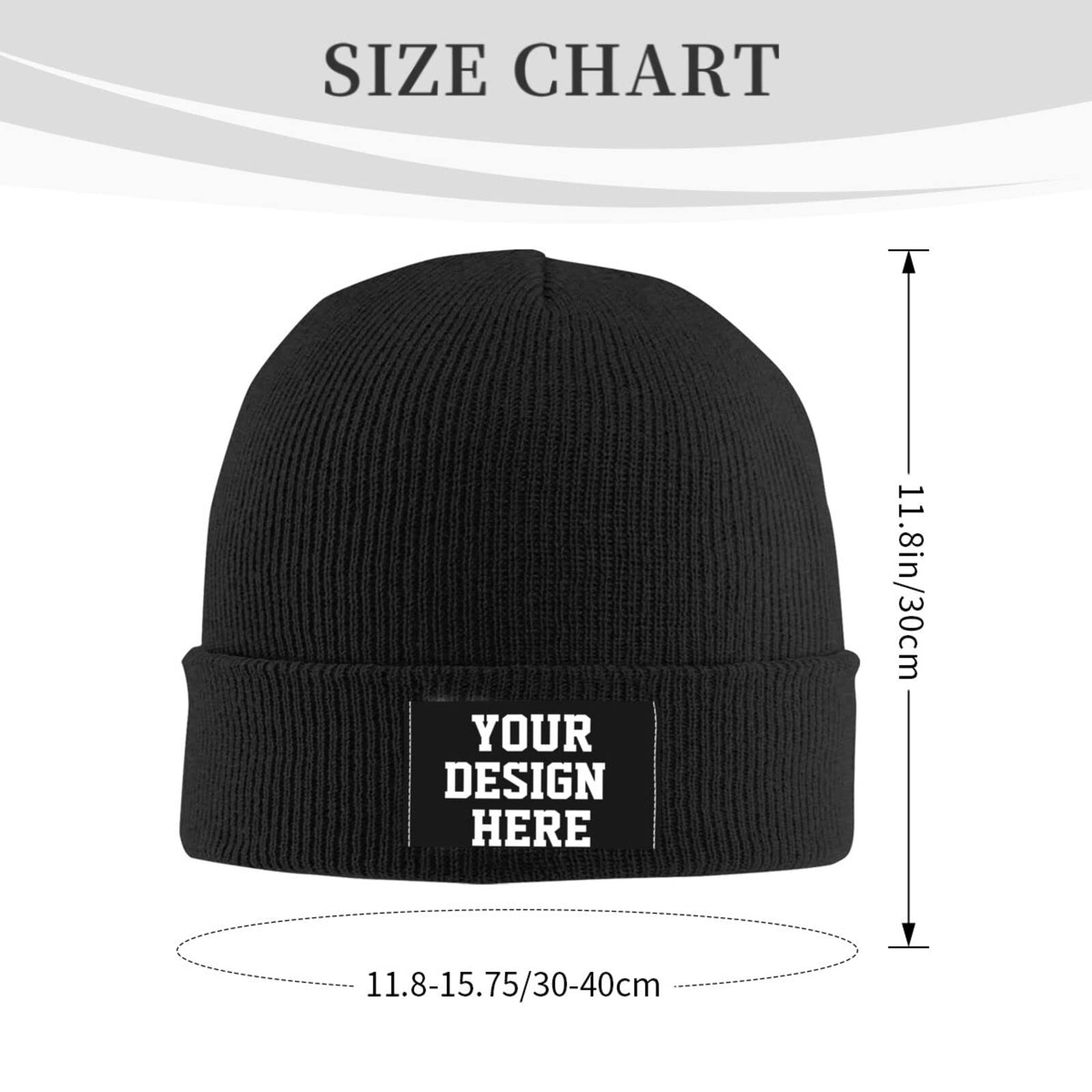 Custom Beanie Hat Add Your Text Picture Name Logo Winter Knit Hat Mens Customize Black Beanie Hat, One Size