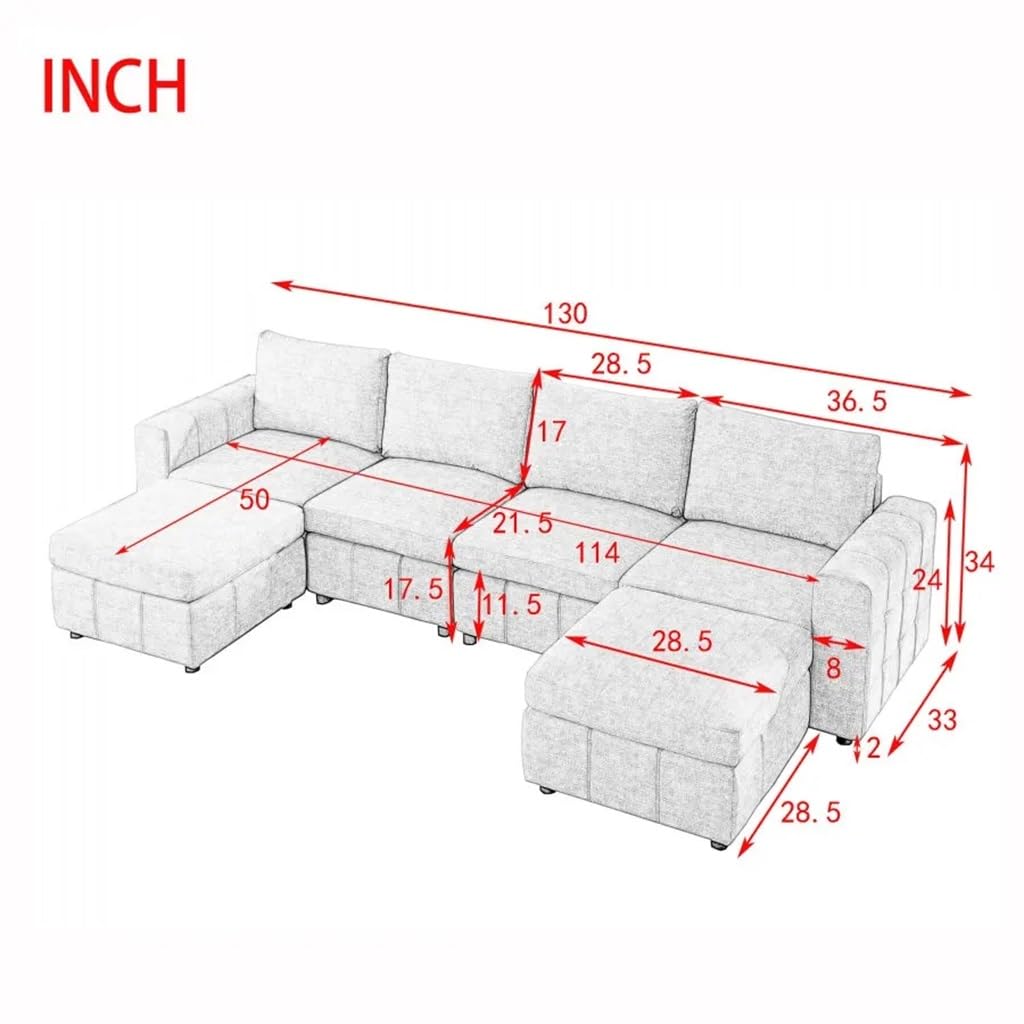 FANCUF Upholstered Modular Sofa, U-Shaped Sectional Sofa Sets for Living Room Apartment(4-Seater with 2 Ottoman)