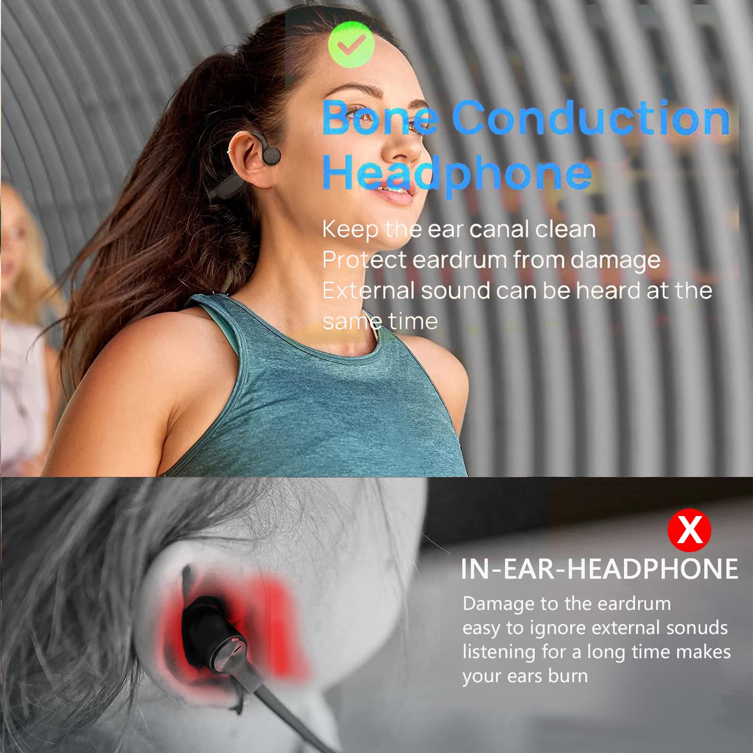 KOLORFARM Wireless Bone Conduction Headphones with Mic, Open Ear Headphones Bluetooth 5.3 Sports Headset with Up to 8 Hours Playtime, IP56 Sweatproof Certified for Running Hiking Driving Workouts