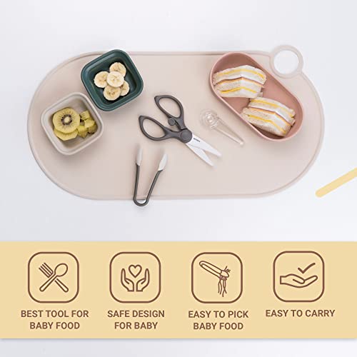 MOTHER-K Portable Ceramic Scissors with Tong Set, Ceramic Scissors for Baby Food with Protective Blade Cover and Portable Case, Safety Lock (GREY)