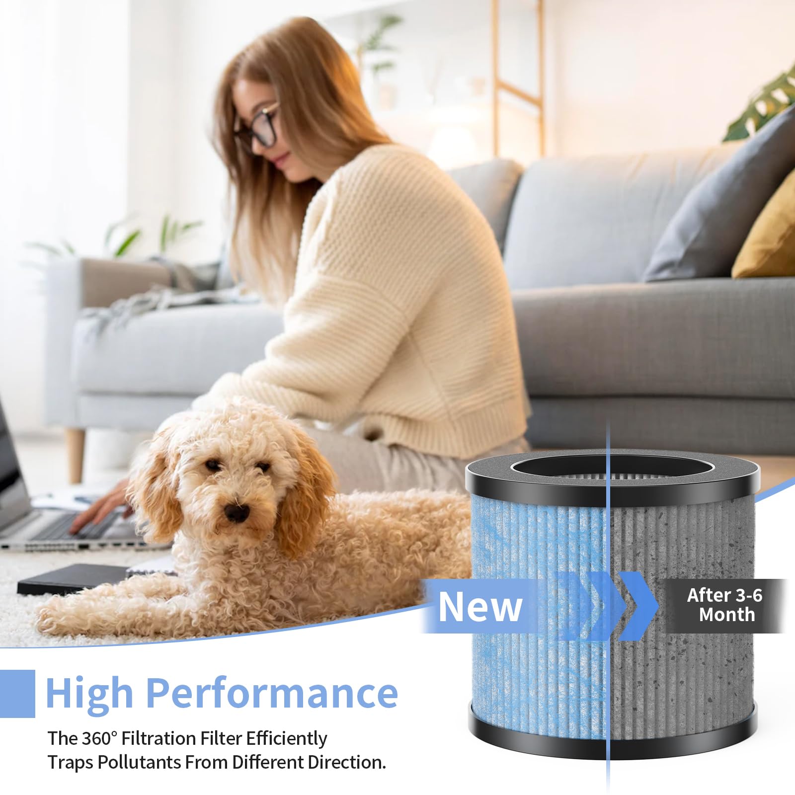 GoKBNY TPAP002 True HEPA Replacement Filter, Compatible with TOPPIN TPAP002 HEPA Purifier Comfy Air C1, Part# TPFF002, 4-IN-1 Filters(2-Pack)