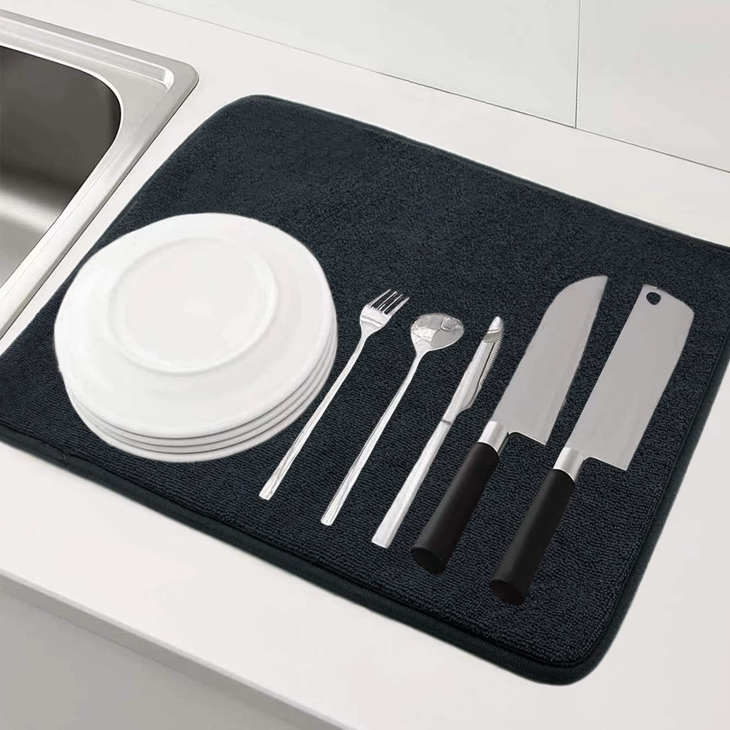 Dish Drying Mat for Kitchen Counter,Absorbent Drain Mats with Mircofiber,Dish Drying Pad,Double-Sided Use Dish Drainer Mat,19"x15",2 Pack,Dark Gray