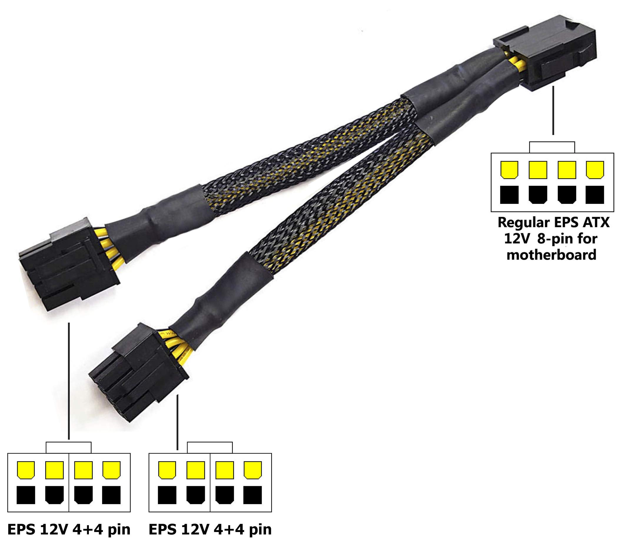 TeamProfitcom CPU 8 Pin Splitter ATX CPU 8 Pin Female to Dual 8(4+4) Pin Male EPS 12V for Motherboard Power Adapter Cable Sleeved EPS Y-Splitter 9 inches (Not GPU PCIe Splitter)