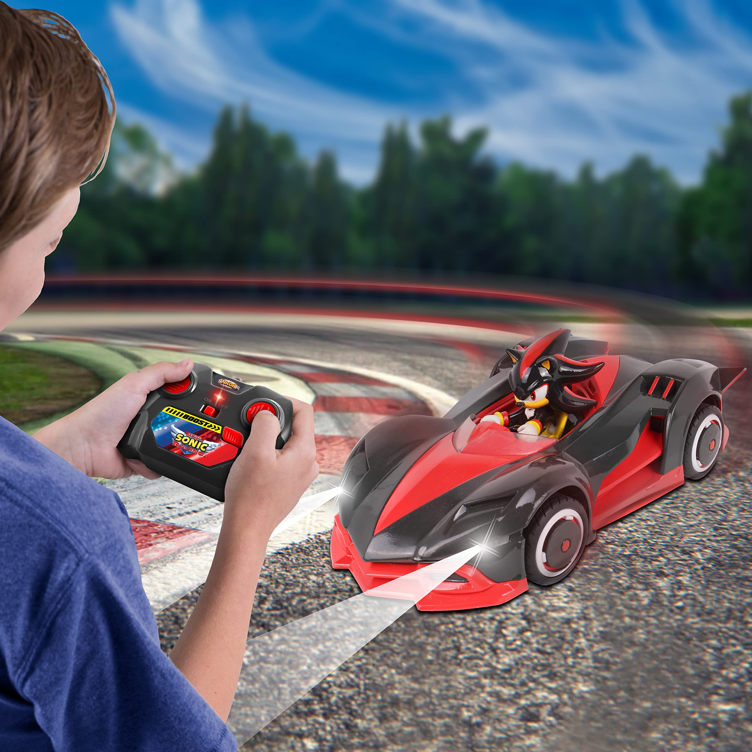 NKOK Team Sonic Racing 2.4GHz Radio Control Toy Car with Turbo Boost - Shadow The Hedgehog 602, Red, Turbo Boost Feature, Features Working Lights, for Ages 6 and up