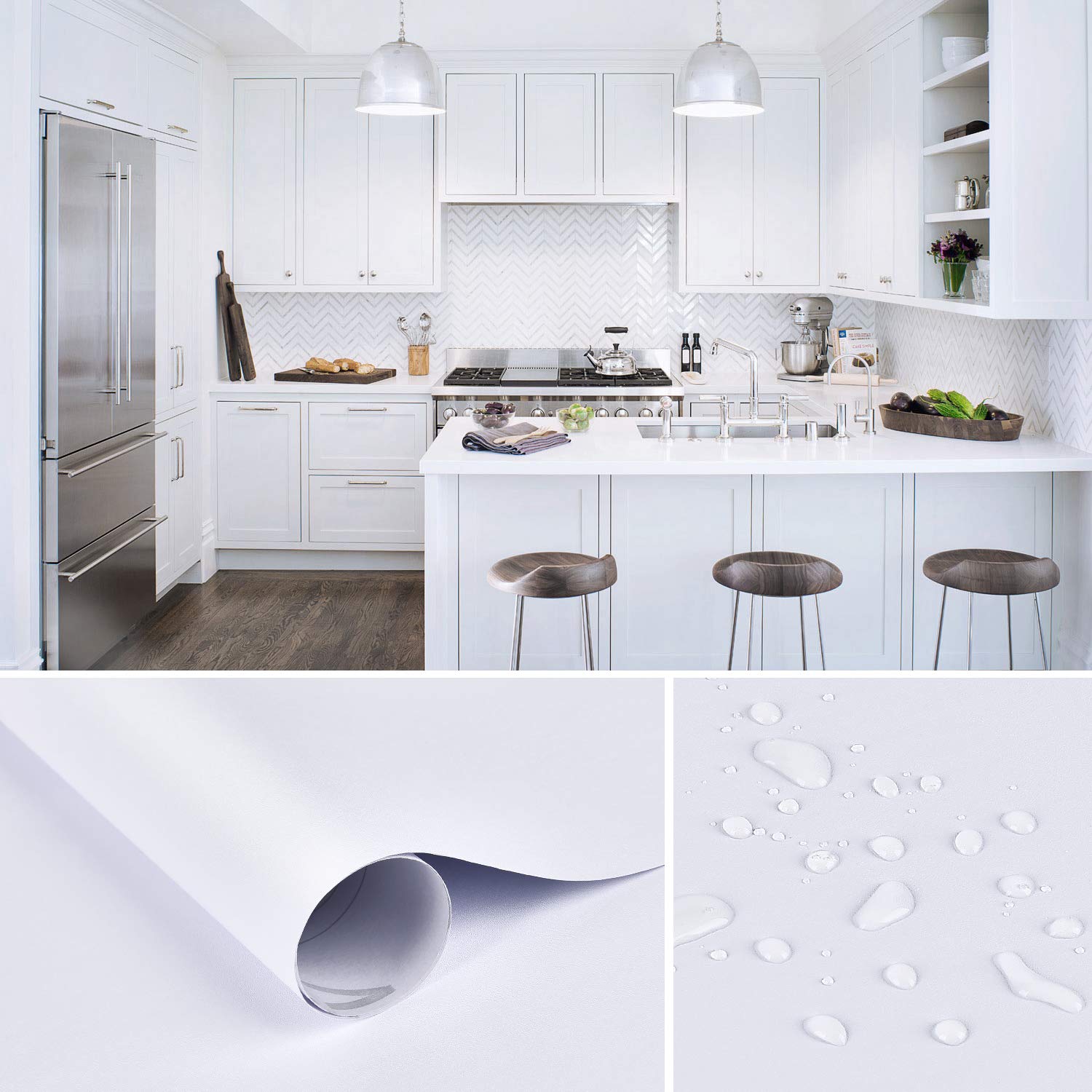 Mecpar 15.7" x 118" Matte White Wallpaper White Contact Paper White Peel and Stick Wallpaper Self-Adhesive Removable Wallpaper Thicken Waterproof Wallpaper for Kitchen Countertop Cabinet Wardrobe