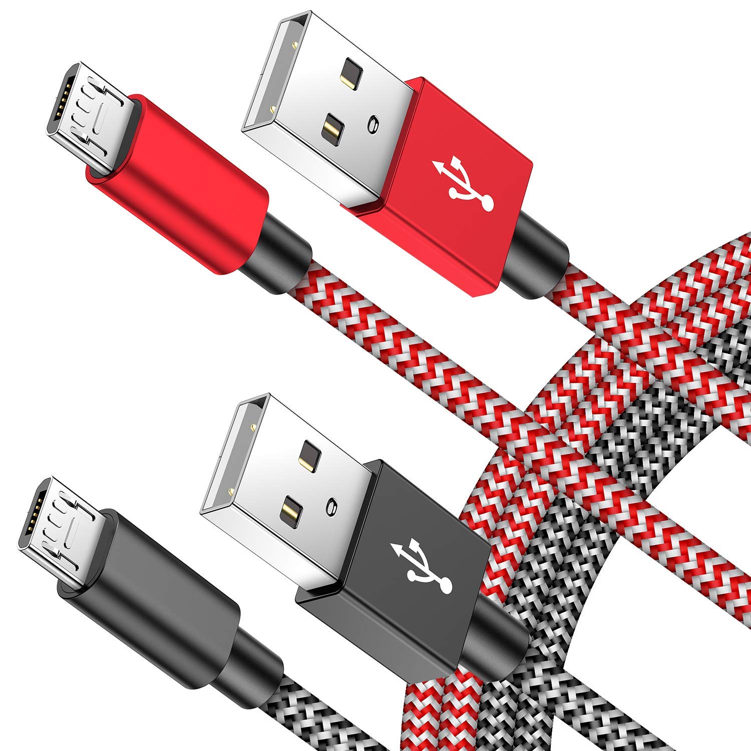Charger Cable for PS4 Controller โ 2 Pack 10FT Nylon Braided Micro USB 2.0 Charge and Play Data Sync Charging Cord for Playstation 4, dualshock 4, Xbox One S/X Controller, Samsung, Android Phones