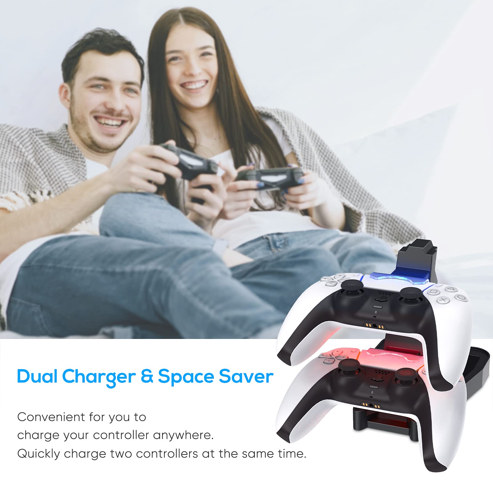 Charger Compatible with PS5 Controller, YUANHOT Charging Station with Dual USB C Ports & LED Indicator - Black