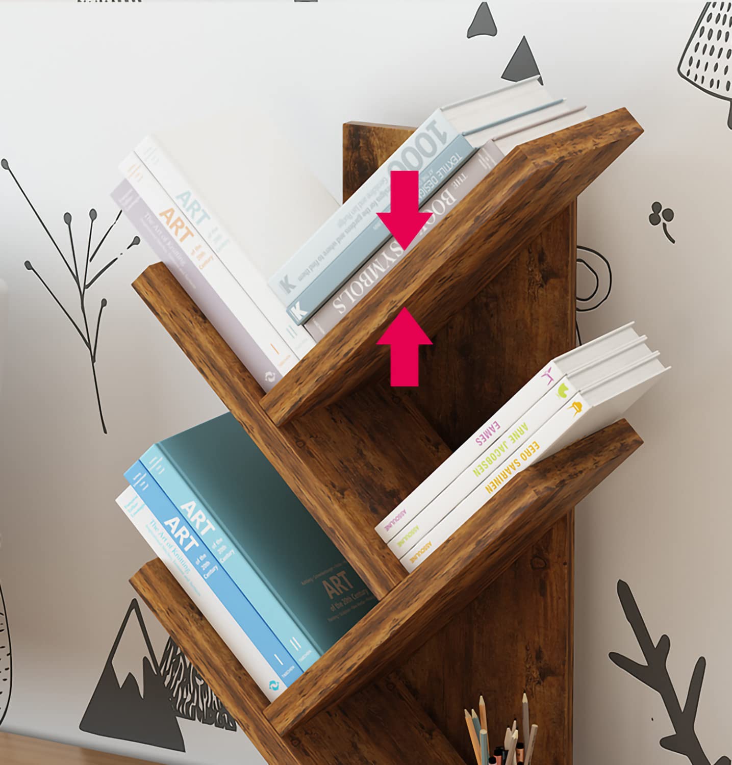 Lydia88 Tree Bookshelf,4-Layer Floor Standing Bookshelf,The Desktop Bookshelf Can Hold Books,Magazines, CDs and Photo Albums,Desktop Organizer,Office Storage Rack Real Wooden Bookshelf