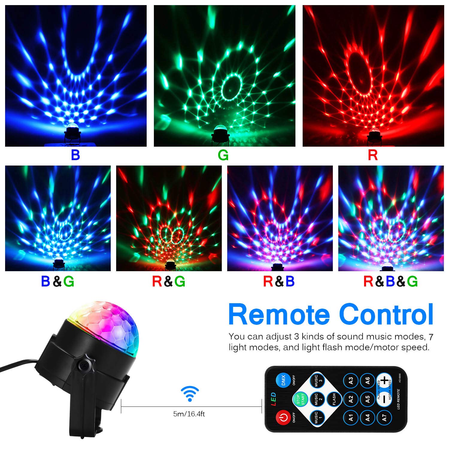 Party Lights, Disco Ball Disco Lights,Dj Rave Lights Led Strobe Lights Sound Activated Stage Lights Projected Effect Dancing Lights Remote Control for Birthday Xmas Wedding Bar KTV Christmas-2 Packs