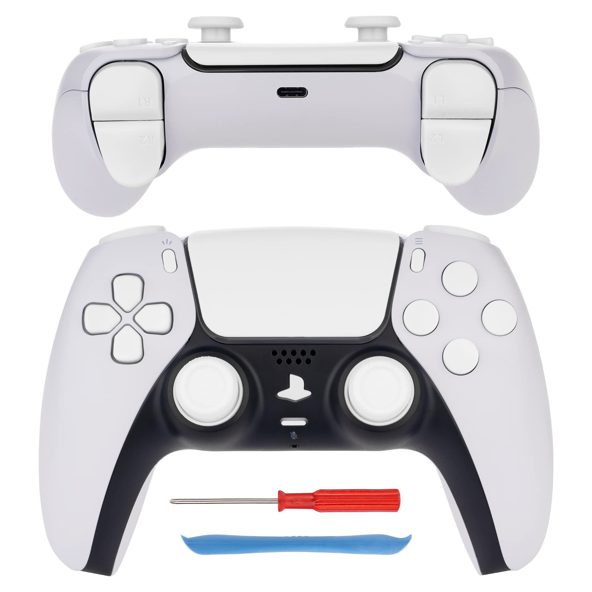 Z&Hveez Replacement Buttons Kit for PS5 Controller, D-pad & Action Buttons & L1 R1 L2 R2 Triggers & Faceplate Cover, Full Set Buttons with Repair Tools For DualSense Controller (White)