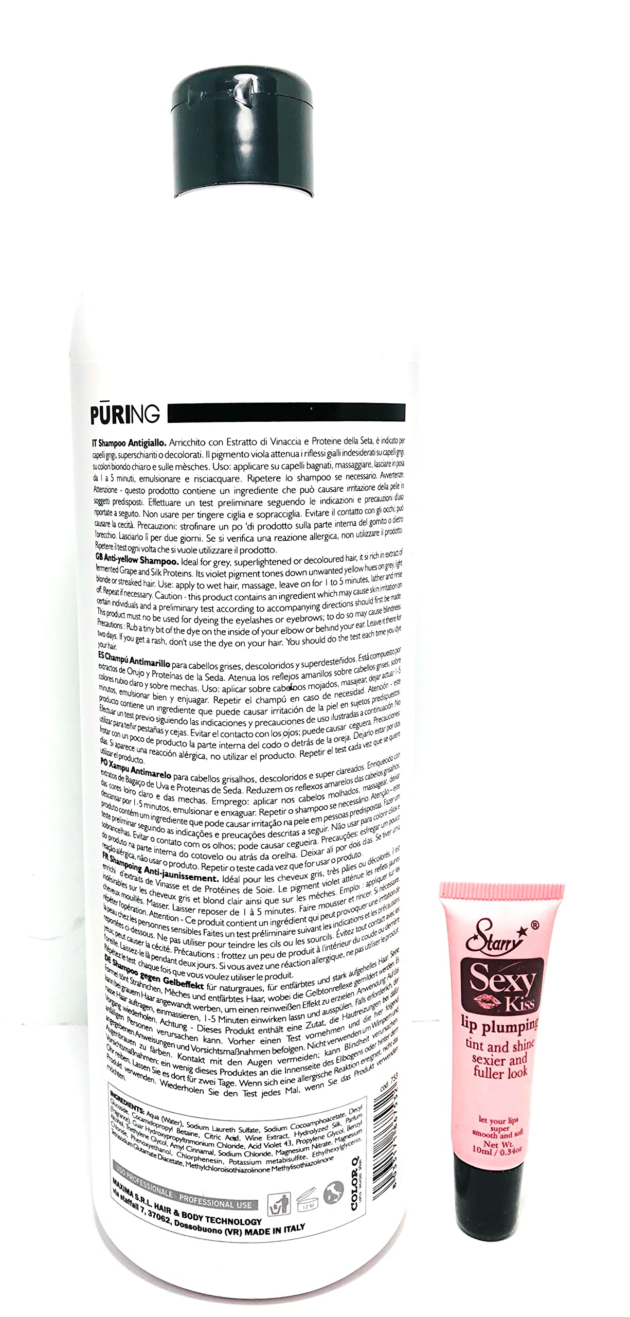 LYHB Maxima Tutto Silver Shampoo No-yellow Shampoo 1000ml-33.8 fl oz Free Starry Lipgloss 10 Ml''
