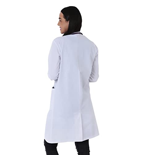 Hombury Professional White Lab Coats for Women, long sleeve, Polyester cotton fabric (White, Medium)