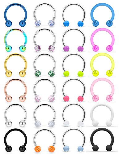 Cisyozi 16G Septum Ring Jewelry Surgical Stainless Steel Horseshoe cute Septum Nose Cartilage Helix Tragus Rook Daith Earring Hoop Lip belly Navel Eyebrow Ring Piercing Jewelry Retaine Women Men 10mm