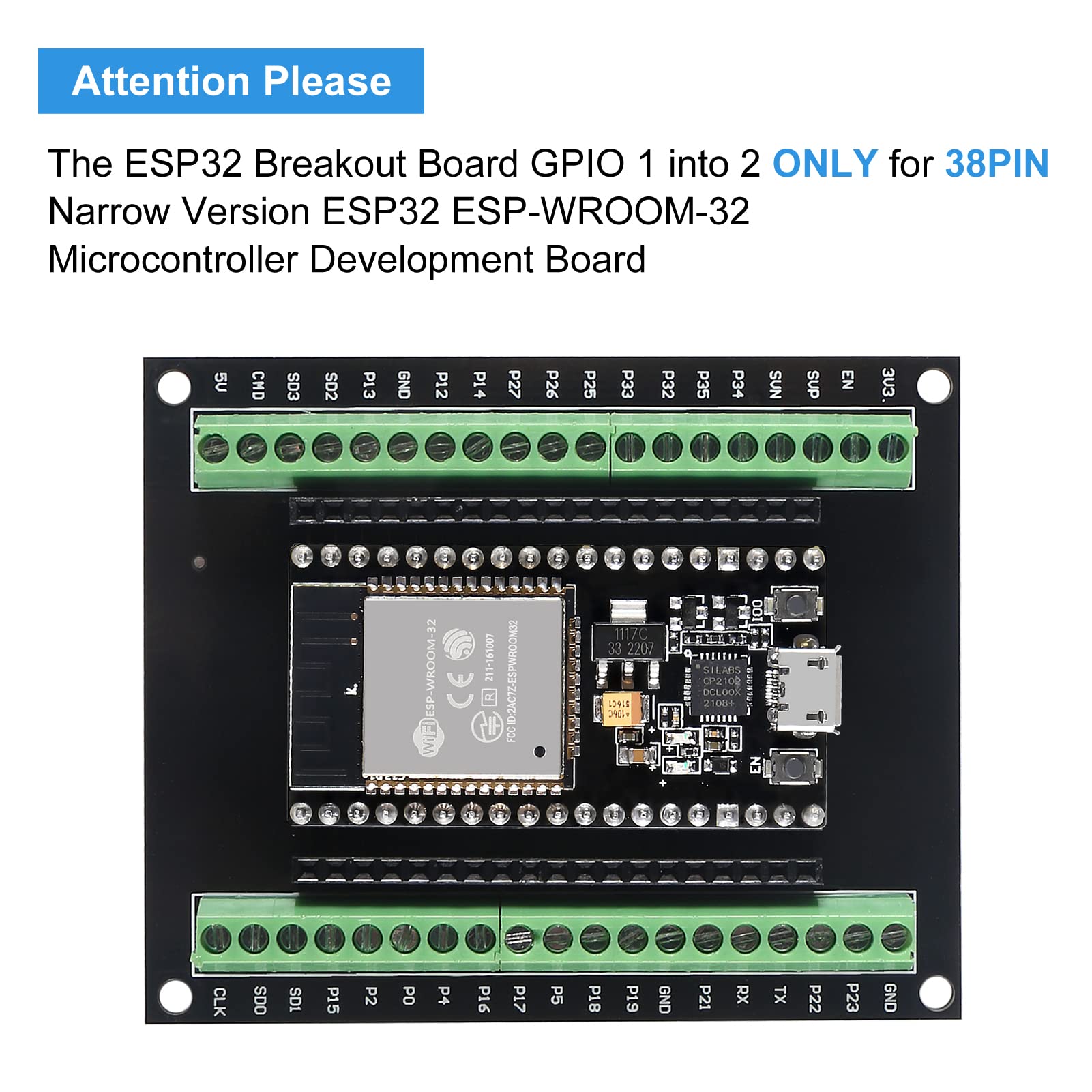 Diitao 4PCS ESP32 Breakout Board, GPIO 1 into 2 for 38PIN Narrow Version ESP32 ESP-WROOM-32 Microcontroller Development Board(ESP32 Breakout Board), Black
