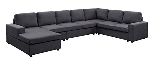 Lilola Home Tifton Modular Sectional Sofa with Reversible Chaise in Dark Gray Linen