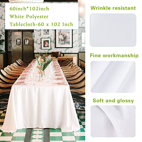 PlatolPro 6 Pack White Table Cloth Rectangle Table 60 X102 Inch White Table Cloths for Parties 6 Foot Manteles De Mesa De Tela para Fiestas Ideal for Wedding Receptions, Parties.(White, 6 Pack)