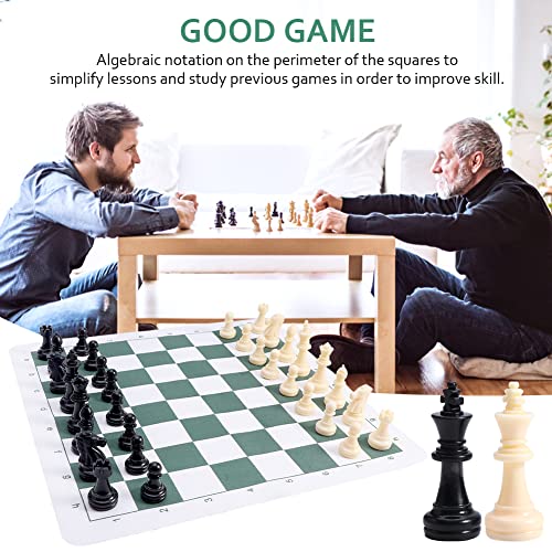 Tournament Chess Mat with Chess & Storage Bag, PU Leather Tournament Roll Up Chess Board, Chess Rollable Chessboard, Chess Mat Set for Kids and Adults (34cm with Chess Set)