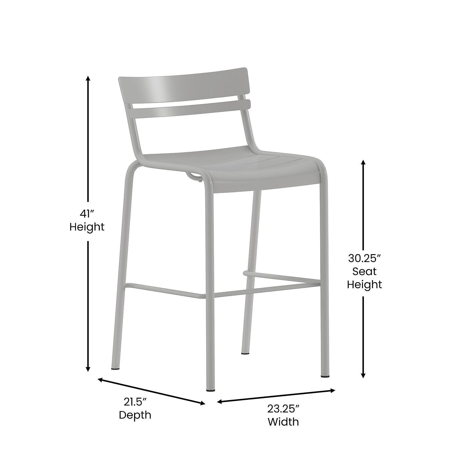 Flash Furniture Nash Commercial Grade Steel Stack Stool, Indoor-Outdoor Bar Stool with 2 Slat Back, Set of 4, Silver