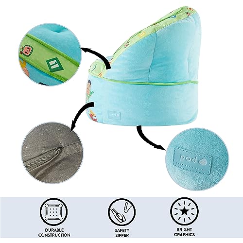 Idea Nuova Cocomelon Blue Round Bean Bag Chair for Kids, Ages 3+, Large