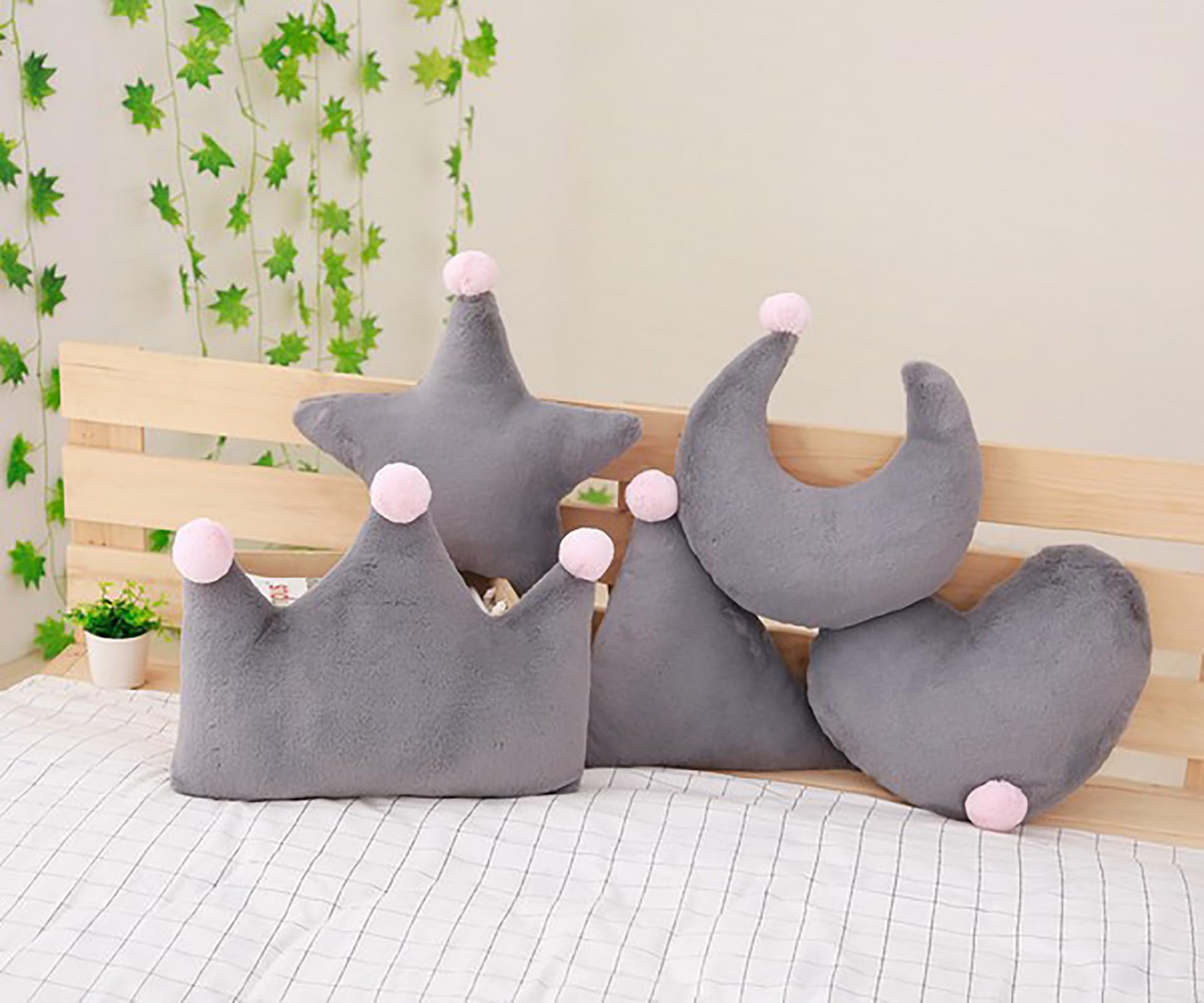 Golden ear of Wheat Cozy Plush Pillow - Star, Moon, Crown, Heart and Triangle Shapes Available in Multiple Shapes. (Crown, Pink)