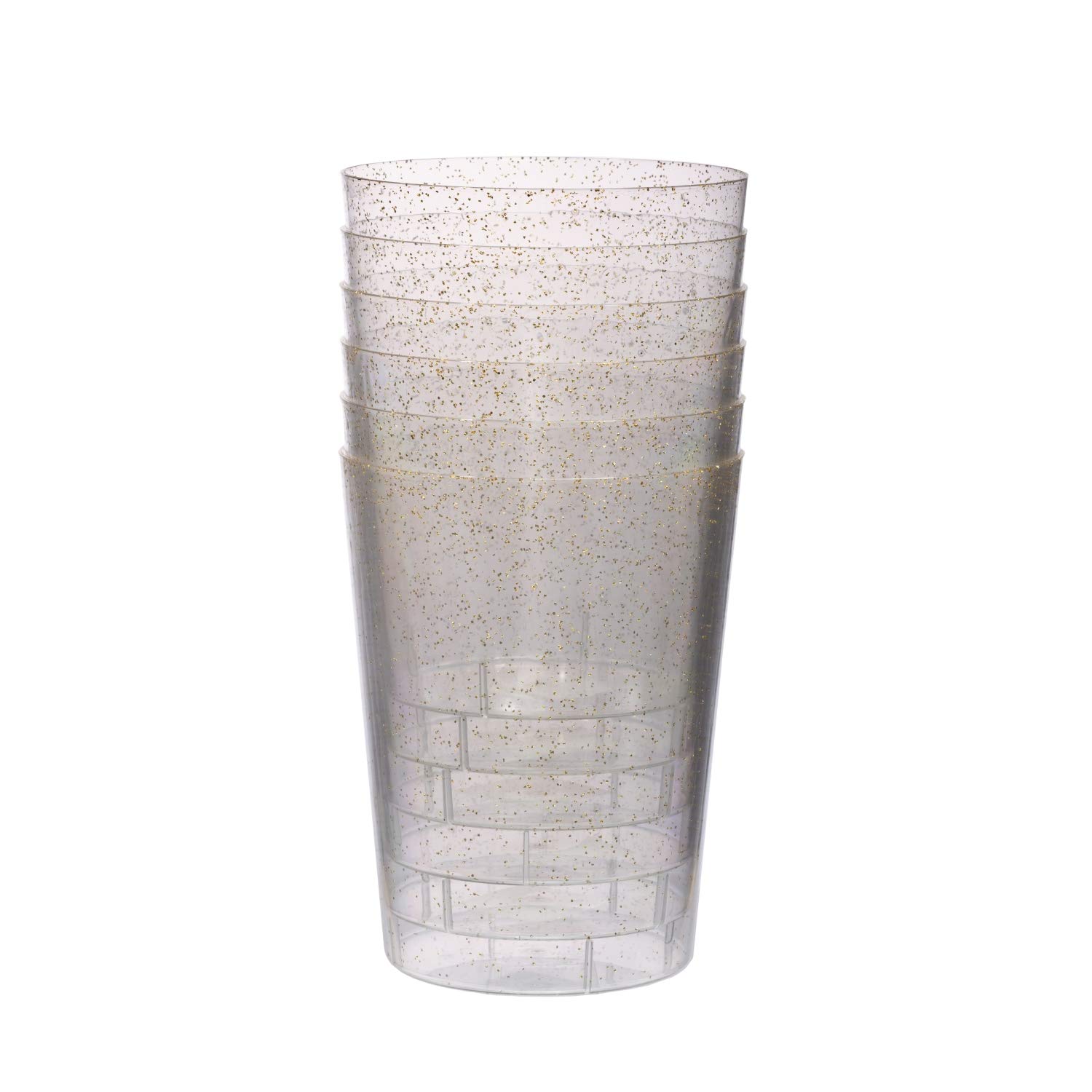 Exquisite 6 Pack Of 96 Ounce Disposable Gold Glitter Clear Plastic Ice Bucket For Parties - Good As One Large Champagne Chiller Or Classic Wine Bottle Chiller