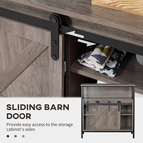 HOMCOM Sideboard Buffet Cabinet, Accent Kitchen Cabinet, Coffee Bar Cabinet with Sliding Barn Door and Adjustable Shelf for Living Room, Gray