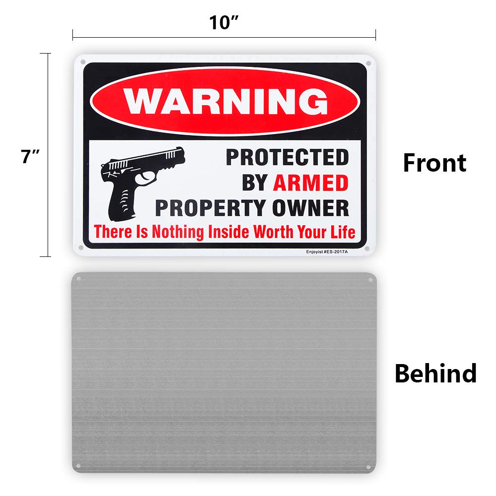 Enjoyist 3-Pack Gun Sign, There is Nothing Here Worth Your Life, Protected by Armed Property Owner Sign, 10"x 7" .04" Aluminum Reflective Sign Rust Free Aluminum-UV Protected and Weatherproof