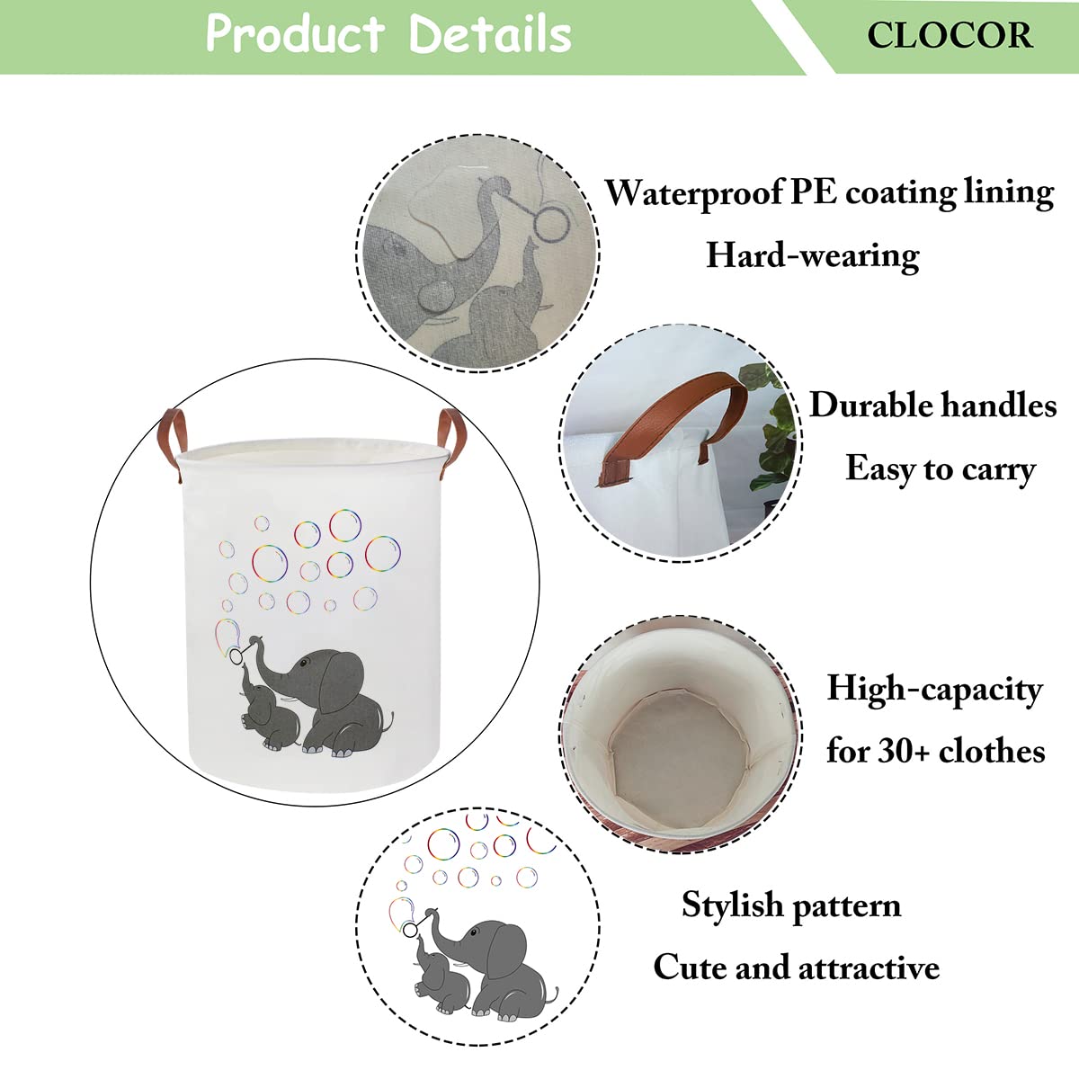 CLOCOR Elephant Laundry Basket,Baby Nursery Hamper for Boys and Girls,Kids Toys Bin for Bedroom,Gift Basket(Baby Hamper