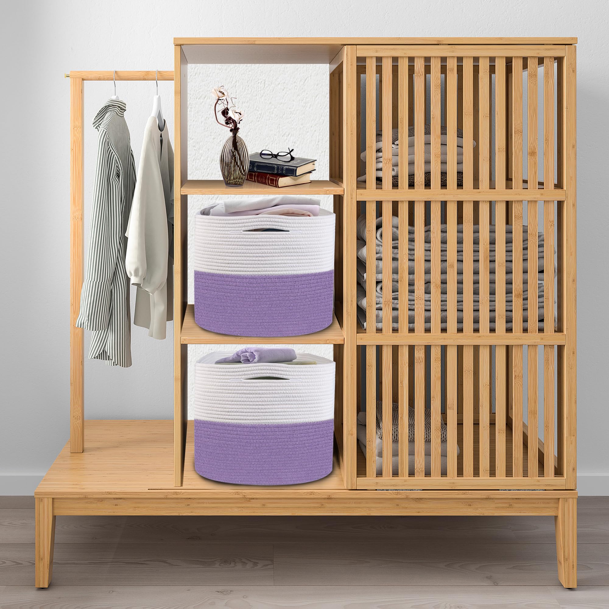 Comfymon 22'' x 17'' x 12'' Large Storage Baskets, Rectangle Woven Baskets for Storage, Baby Nursery Storage Basket for Books, Toys, Towels, Blankets, Purple