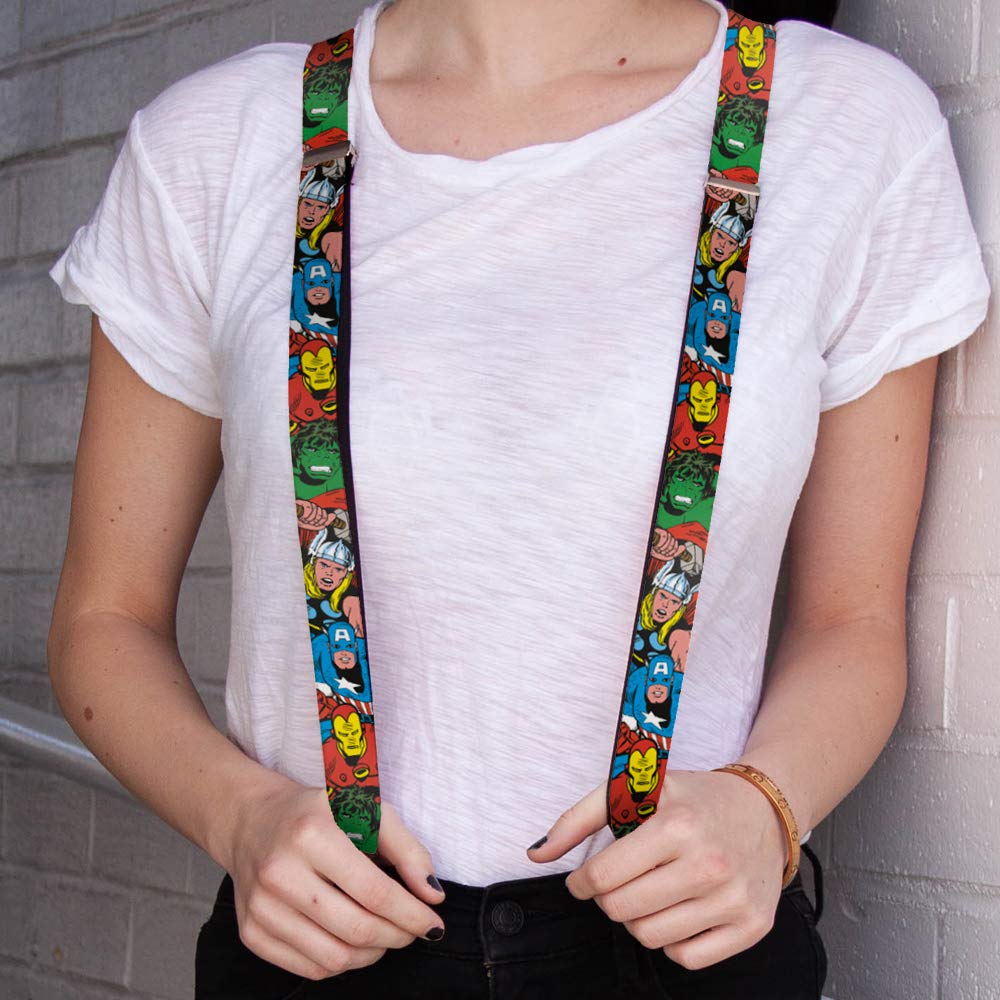 Buckle-Down mens Marvel Comics Suspenders - 1.0"- Avengers Superheroes Close-up Suspenders, Multicolor, 3.5 x 2.5 US
