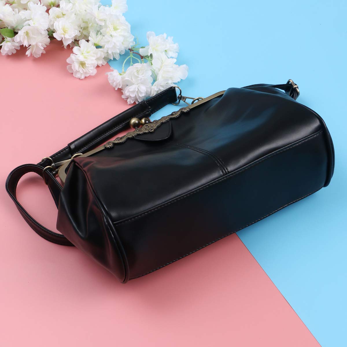 TENDYCOCO Crossbody Bag Kiss Lock Shoulder Bag PU Leather Handbag Clasp Closure for Women