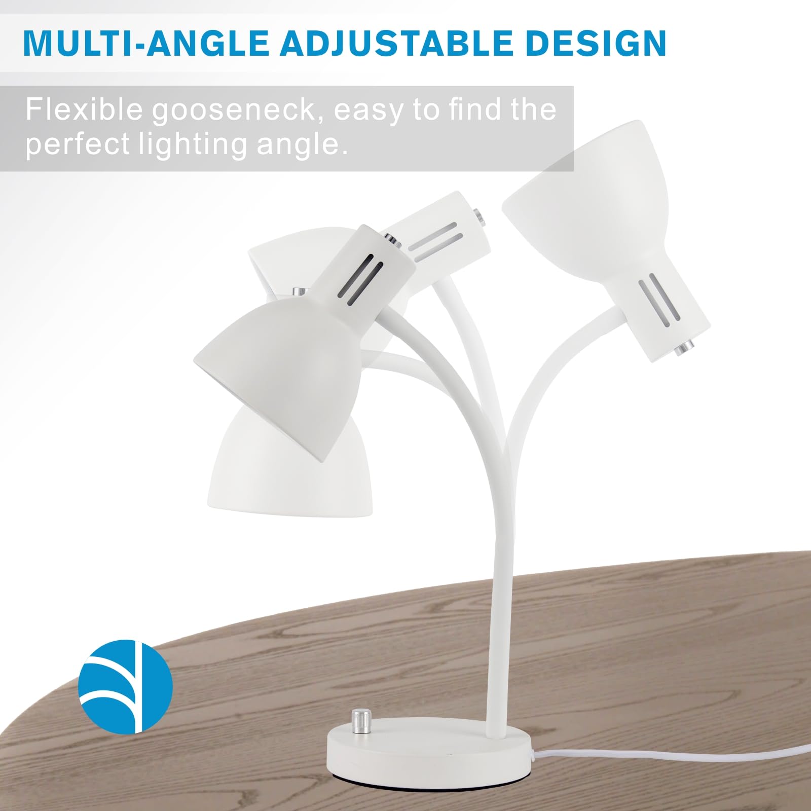 chaotack Metal Small White Desk Lamp,Adjustable Goose Neck Desk Lamps for Home Office Study Room Desks Bedroom Bedside Table Lamp with Free 7W LED Bulb,Eye-Caring Reading Lamps