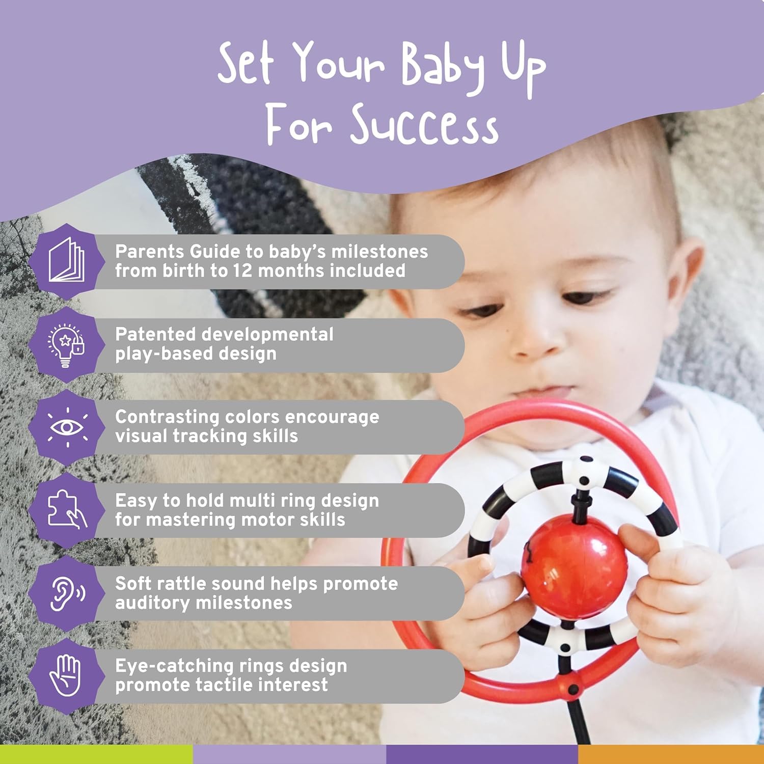 SmartNoggin NogginRings Reaching & Grasping Play Toy - Encourages Baby’s Developmental Milestones Through Play - Sensory Toy for Babies, Ages 0-12 Months