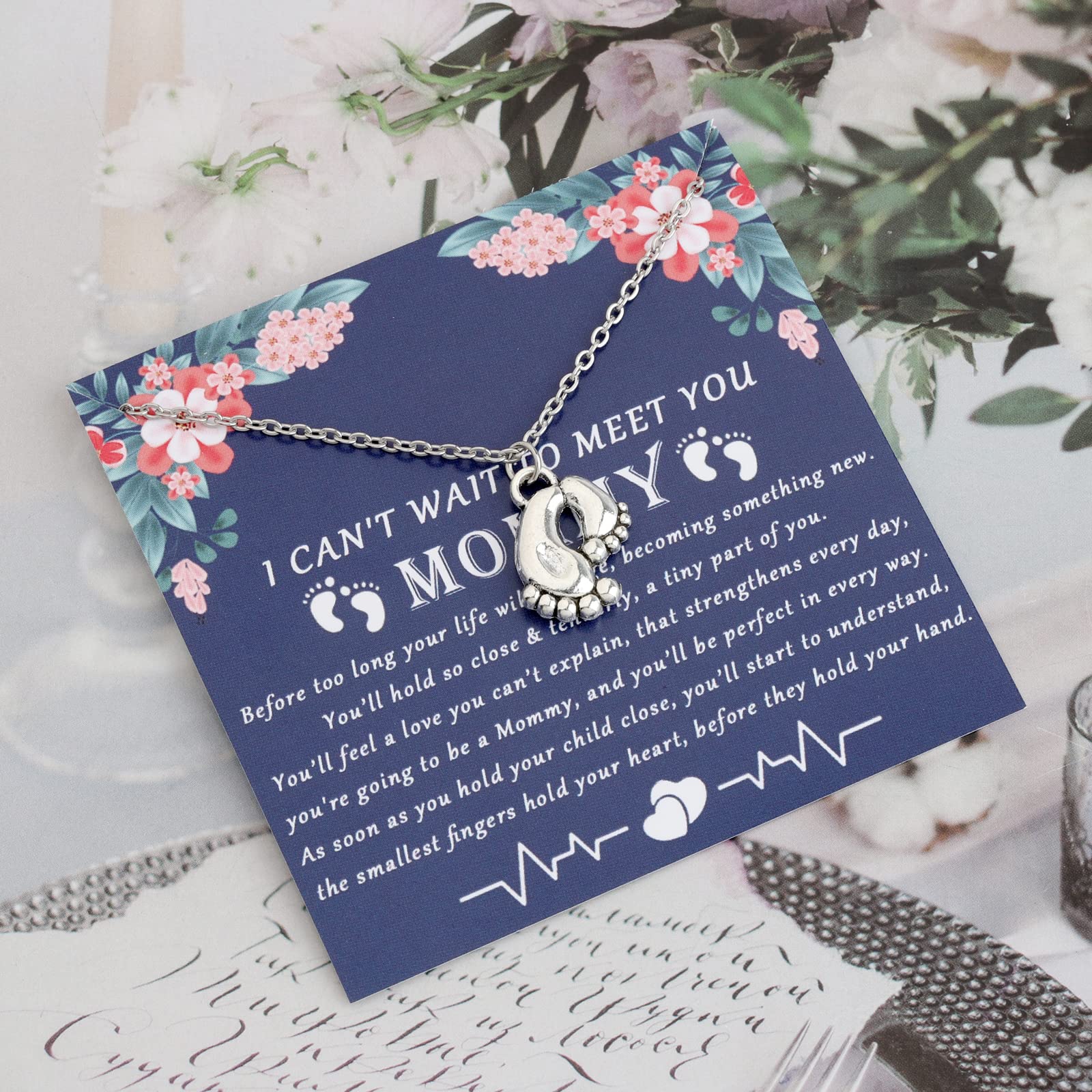 MYOSPARK Mom to Be Necklace with Message Card Pregnancy Gift for First Time Mom Expecting Mom Gift Pregnant Wife Gift (Mom Feet NL)