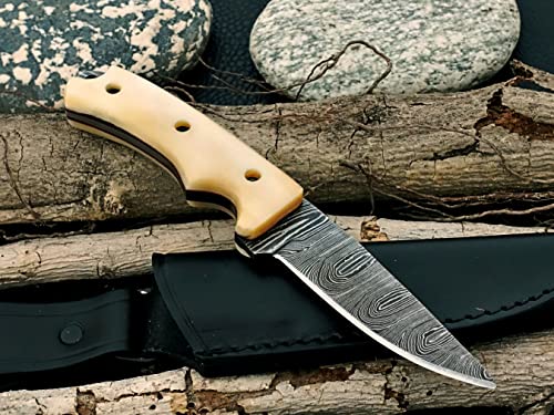 Custom Handmade Damascus Steel Hunting Knife Skinner knife Fixed Blade Knife 8 1/2'' Overall Camel Bone with Sheath BW-4145