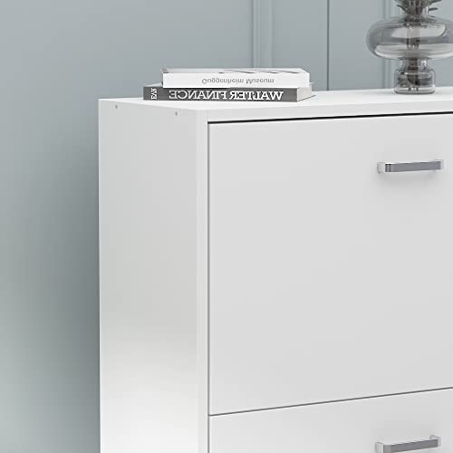 Hitow Shoe Storage Cabinet, Narrow Shoe Cabinet with 3 Flip Drawers & Adjustable Shelf, Space Saving Entryway Freestanding Shoe Rack, White (23.6" W x 9.4" D x 45.5" H)