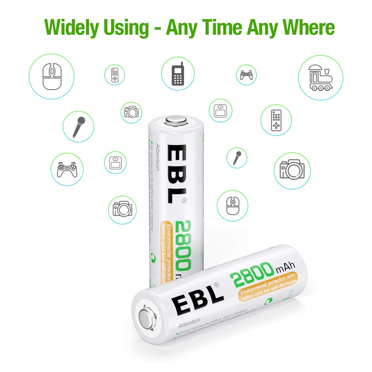 EBL Rechargeable AA Batteries with Charger, 1.2V MiMH 2800mAh AA Battery (8 Counts) with 8 Bay LCD Battery Charger for AA AAA Battery