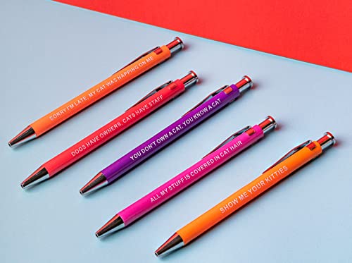 MilkToast Brands Funny Cat People Pens, A snarky gag gift for pet owners or coworkers, Black pens, CP101
