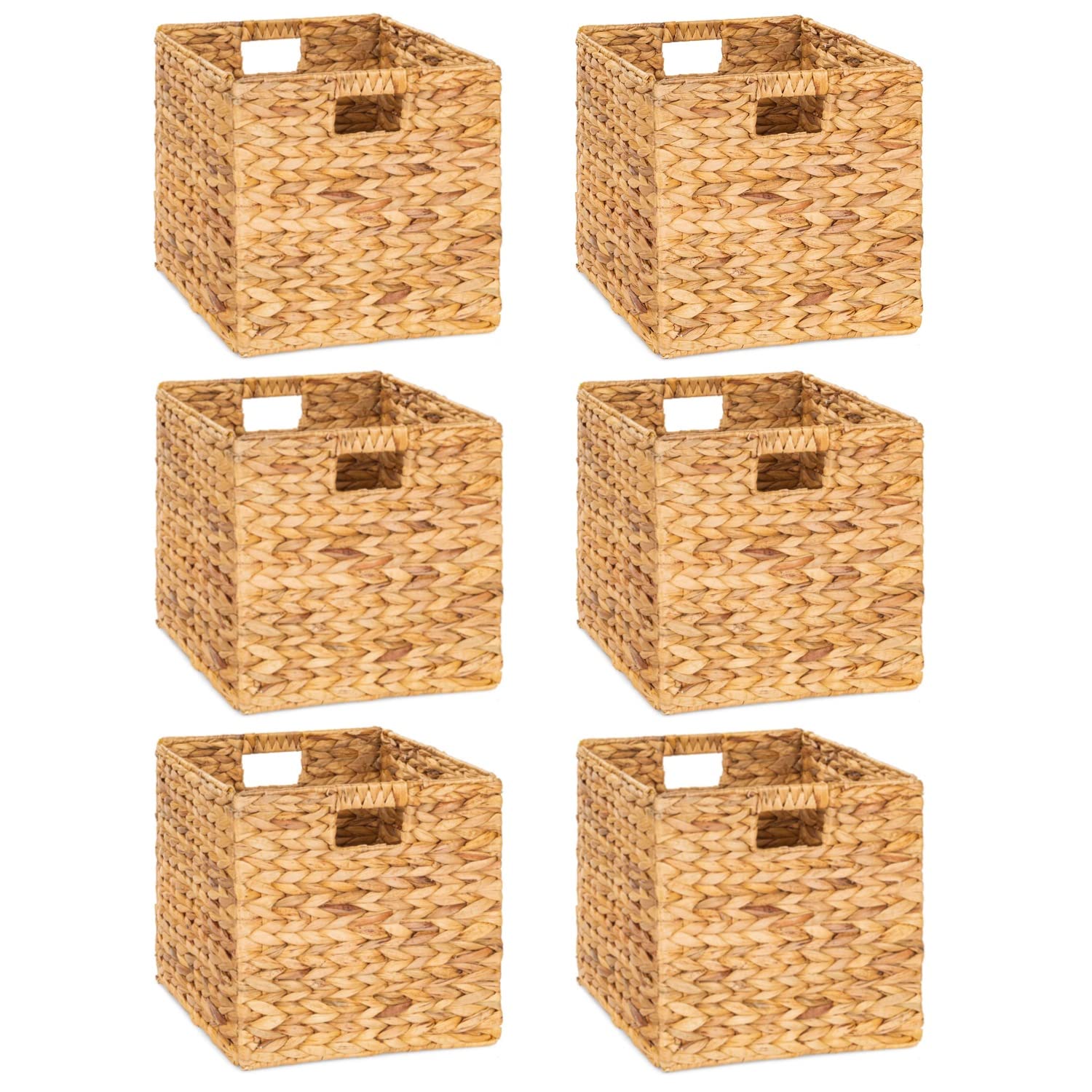 M4DECOR 12 x 12in Water Hyacinth Storage Baskets, Wicker Storage Baskets for Shelves, Woven Baskets for Storage, Wicker Storage Basket for Bedroom, Living Room, Nursery Room (Natural 6 Packs 12x12in)