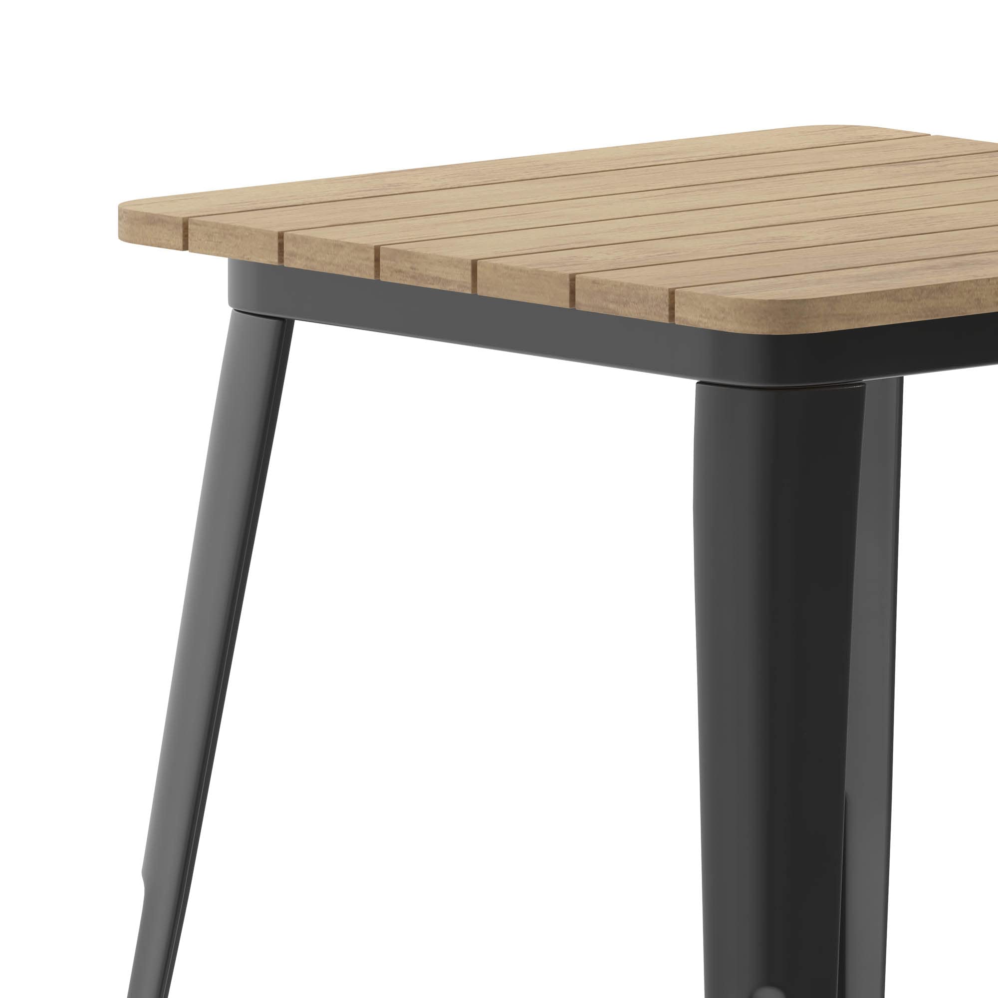 Flash Furniture Declan Commercial Outdoor Dining Table, All Weather Poly Resin Top with Steel Base, 23.75" Square, Brown/Black