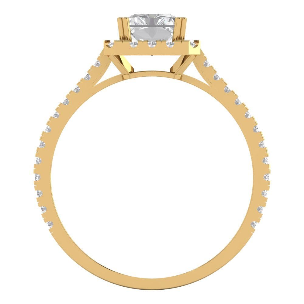 Clara Pucci 2.08 ct Emerald Cut Solitaire W/Accent Halo Moissanite Statement Art Deco Bridal Wedding ring 18K Yellow Gold Size 5.75