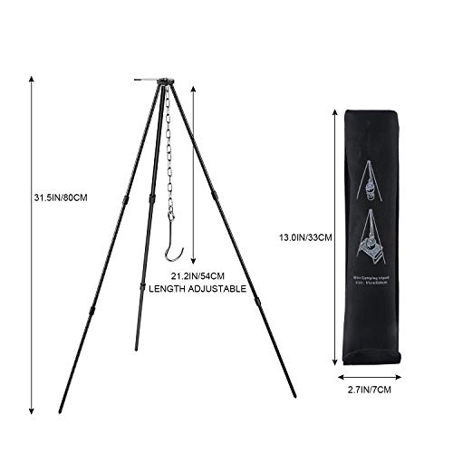 Camping Tripod Campfire Cooking Dutch Oven Tripod Mini Adjustable Grill Tripod Cooker Campfire Grill Stand Tripod Grilling Set Cooking Lantern Tripod Hanger with Storage Bag for Outdoor Activities