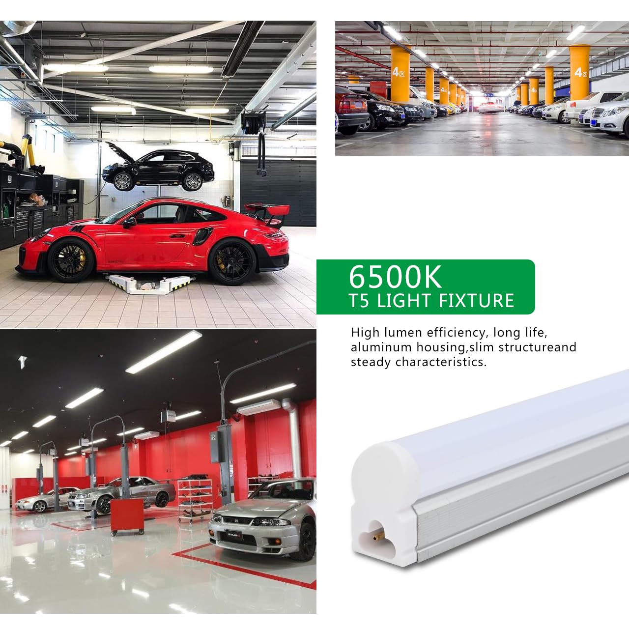HOLDWILL 6 Pack T5 Integrated Single Fixture, 4FT 20W Linkable LED Shop Light Milky Cover,White Daylight 6500k 2200lm T5 Tube Lights for Garage Office Warehouse or Under Counter,Plug and Play