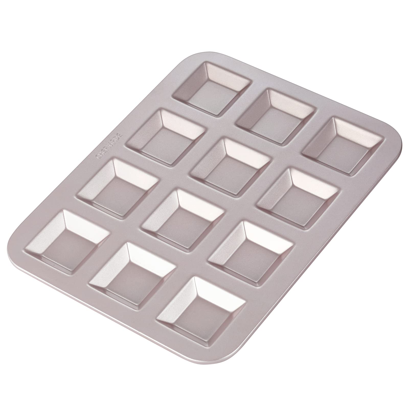 CHEFMADE Financier Cake Pan, 12-Cavity Non-Stick Square Muffin Pan Biscuits Cookies Bakeware for Oven Baking (Champagne Gold