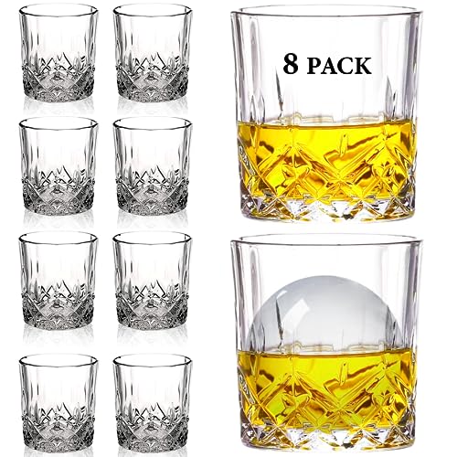 Gencywe Crystal Whiskey Glasses Set of 8(Buy 6, get 2 Free), 11 OZ Old Fashioned Whiskey Glasses, Bourbon Cocktail Rocks Glasses, Clear Bar Glasses for Drinking Scotch Vodka Tequila Rum Gift for Men