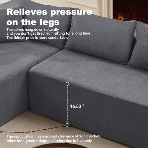 FANYE L-Shape Modular Sectional Sofa with Wide Left Chaise, Modern Living Room Sleeper Upholstered Foam Couch for Home Apartment, 2 PC Free Combination Higher Seat Cloud Sofa&Couch W/5 Pillows, Grey