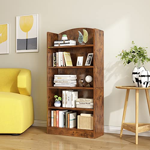 MIN WIN 5-Tier Open Bookcase and Bookshelf, 47.24" Tall Shelf Wood Bookcase with Storage Rack Shelf,Standing Display Shelf Units for Home Office, Living Room, Entryway, Kitchen-Antique