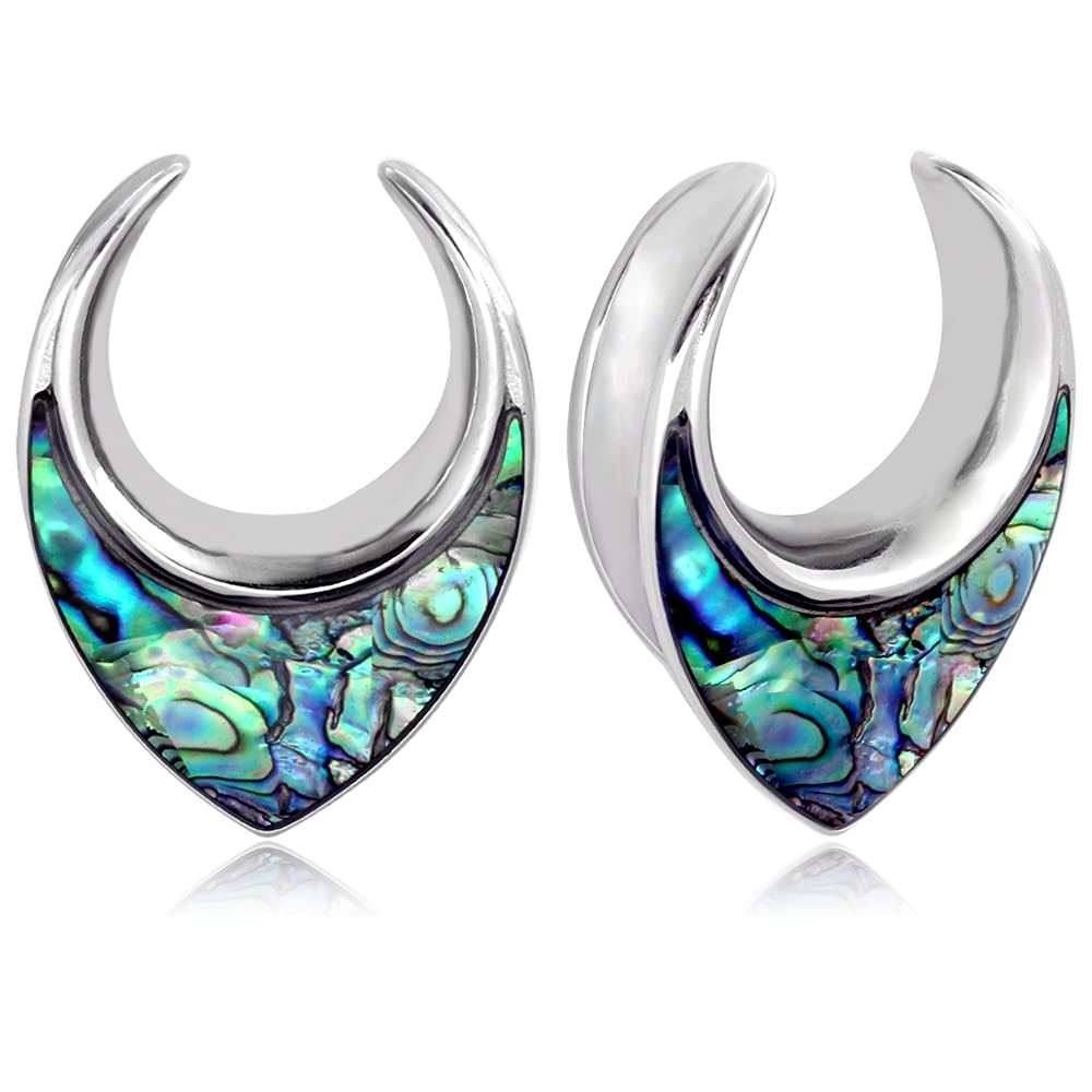 Casvort 2 PCS 14mm (9/16'') Hypoallergenic 316 Stainless Steel Silver Natural Conch Saddle Hangers Tunnels Reverse Saddle Gauges Piercing Body Jewelry