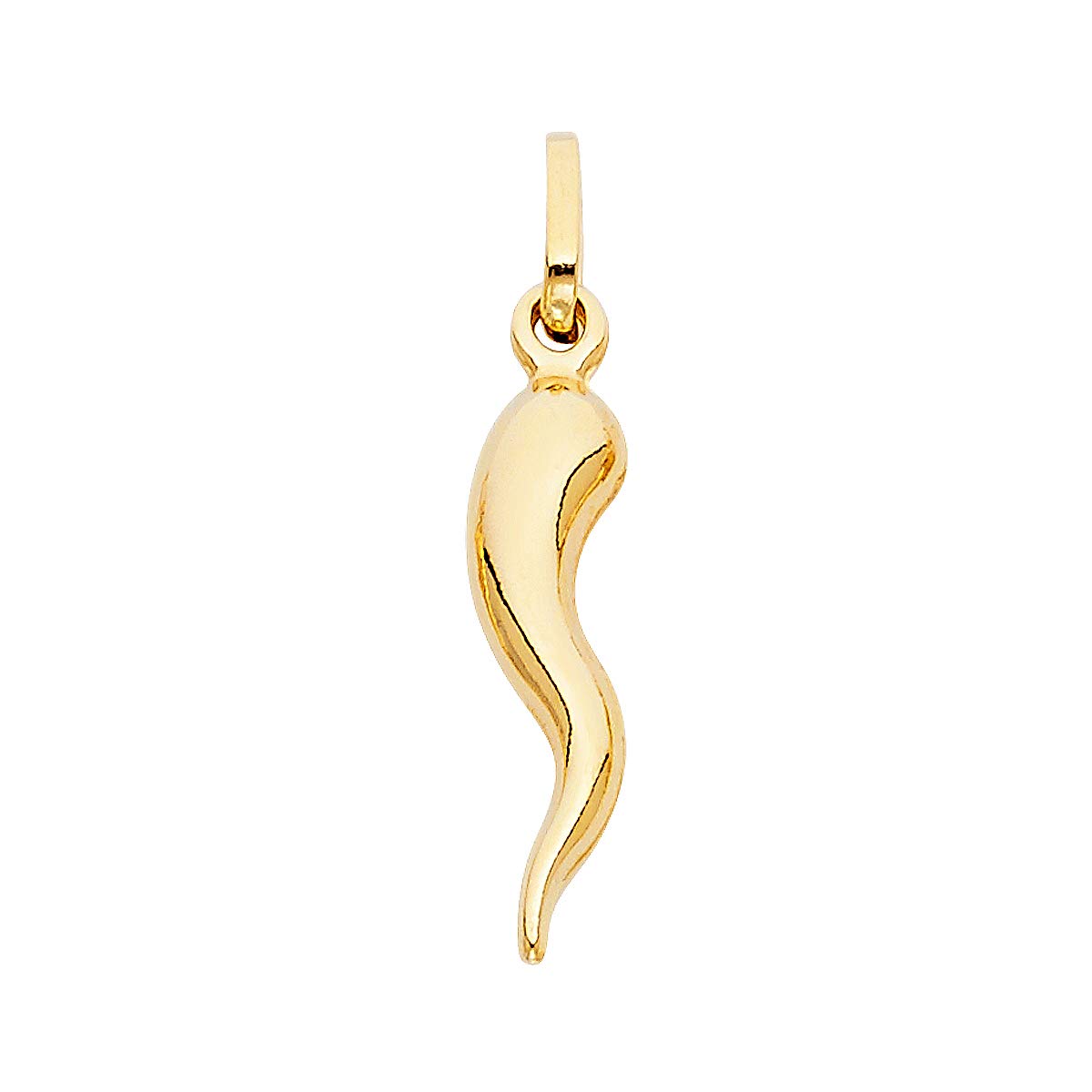 TGDJ 14k Yellow Gold Cornicello Italian Horn Charm Pendant - 4 Differnet Size Available (Height 23 MM Width 8 MM)