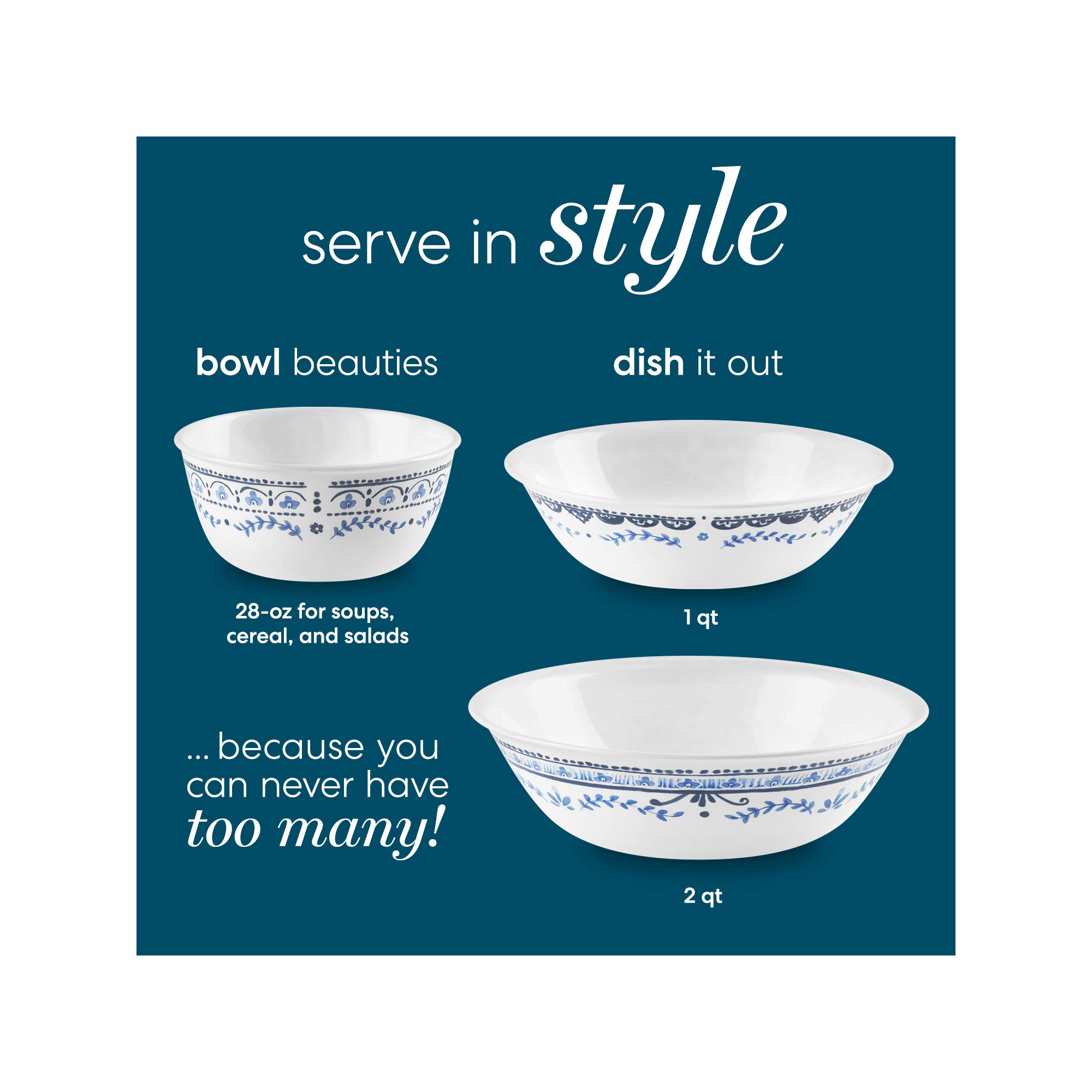 Corelle 18-Piece Dinnerware Set, Triple Layer Glass and Chip Resistant, Includes 6 Dinner Plates, 6 Appetizer Plates, and 18 oz Soup/Cereal Bowls, Classic Style